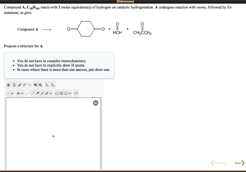 references compound a c1h16 reacts with molar equivalents of hydrogen ...