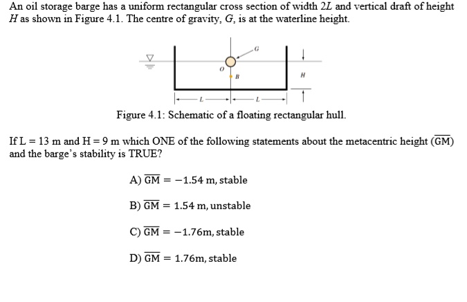 SOLVED: An oil storage barge has a uniform rectangular cross section of ...