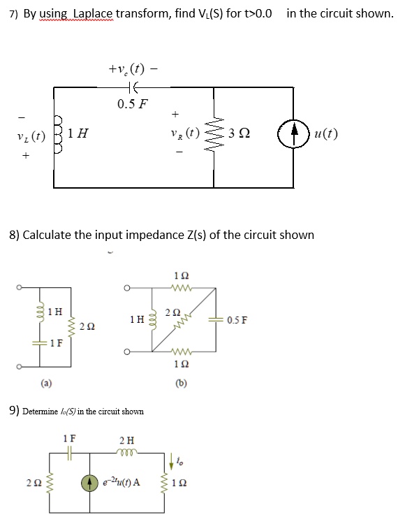 SOLVED: By using Laplace transform, find Vt(S) for t>0.0 in the circuit shown: +v.t LE 0.5F Vt 1 ...