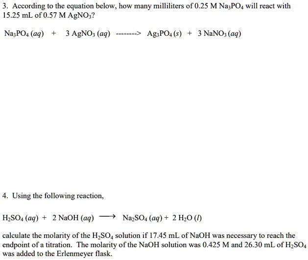 SOLVED:According to the equation below, how many milliliters of 0.25 M ...