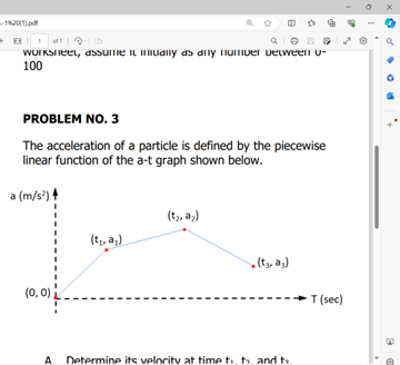 1Yacipell 100 PROBLEM NO. 3 The acceleration of a particle is defined by the piecewise linear ...