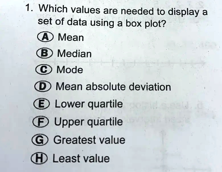 SOLVED: 1. Which values are needed to display a set of data using a box ...