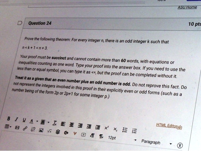 SOLVED: Prove the following theorem: For every integer n, there is an odd integer k such that n