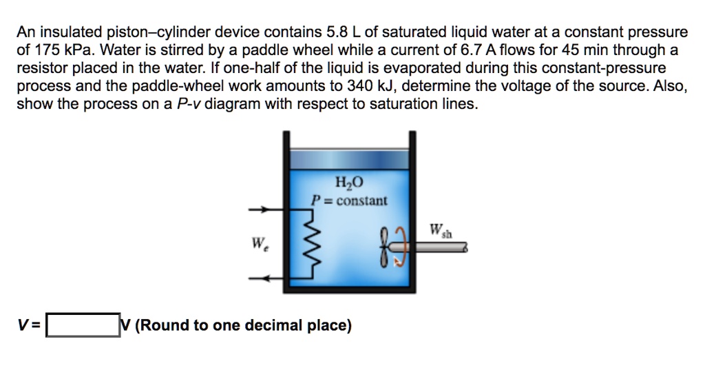 SOLVED: An insulated piston-cylinder device contains 5.8 L of saturated ...