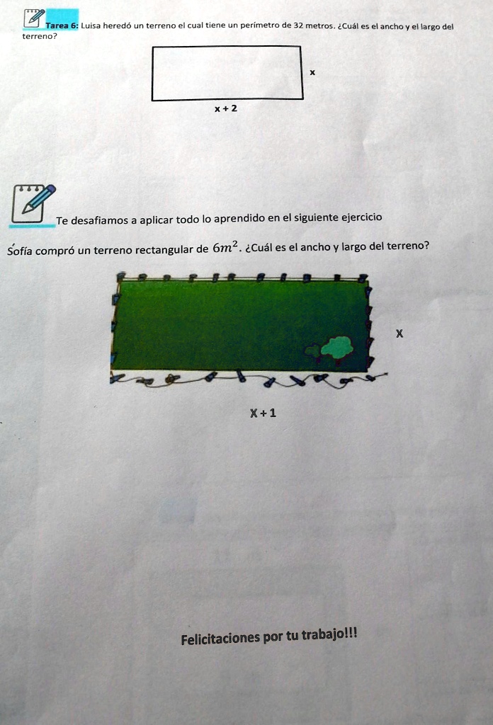 SOLVED: Tarea 1) Luis heredó un terreno el cual tiene un perímetro de ...