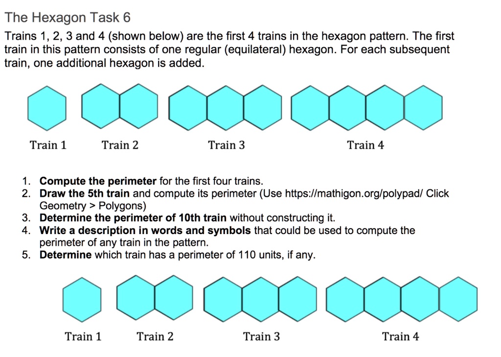 the hexagon task 6 trains 1 2 3 and 4 shown below are the first 4 ...
