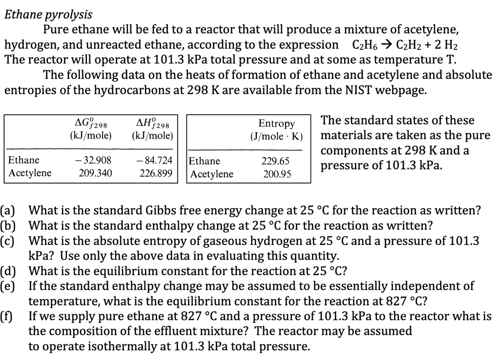 SOLVED: Ethane pyrolysis Pure ethane will be fed to a reactor that will ...
