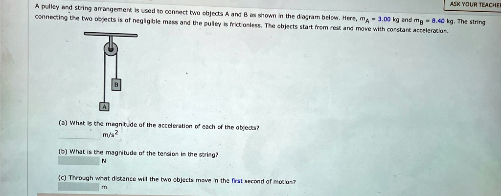 a pulley and string arrangement is used to connect two objects a and b as shown in the diagram ...