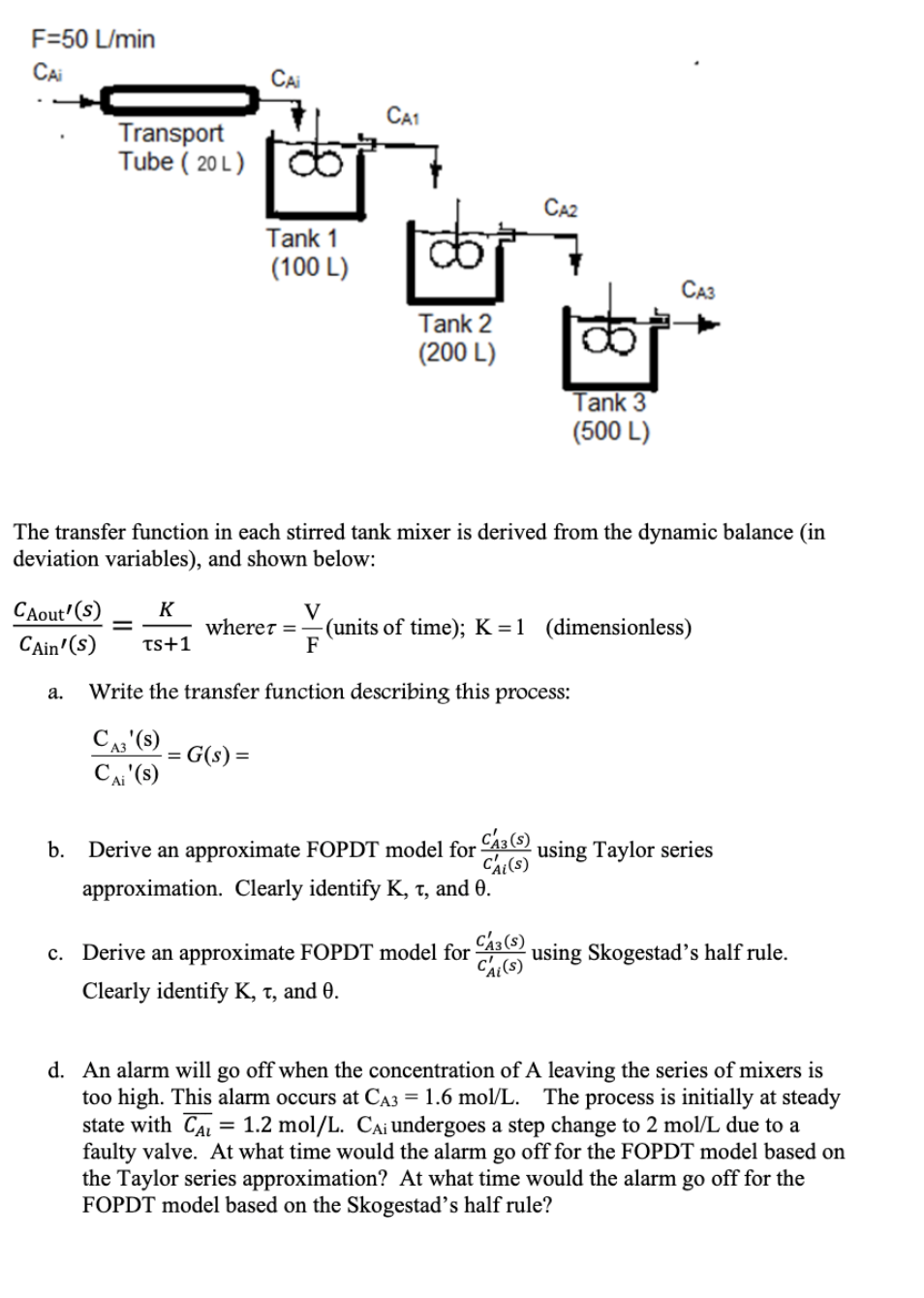The transfer function in each stirred tank mixer is derived from the ...