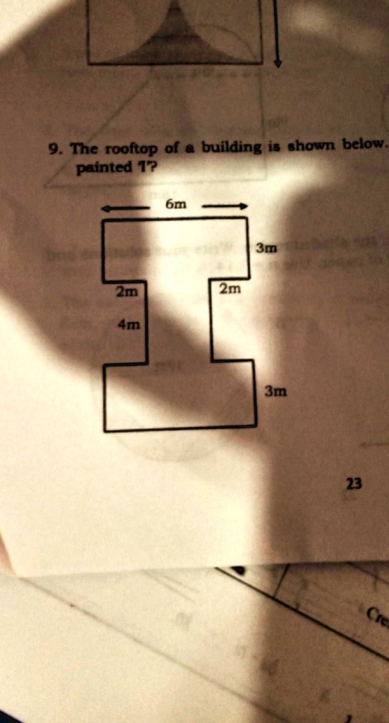 9. The rooftop of a building is shown below. painted 1? 6m 3m 2m 2m 4m ...