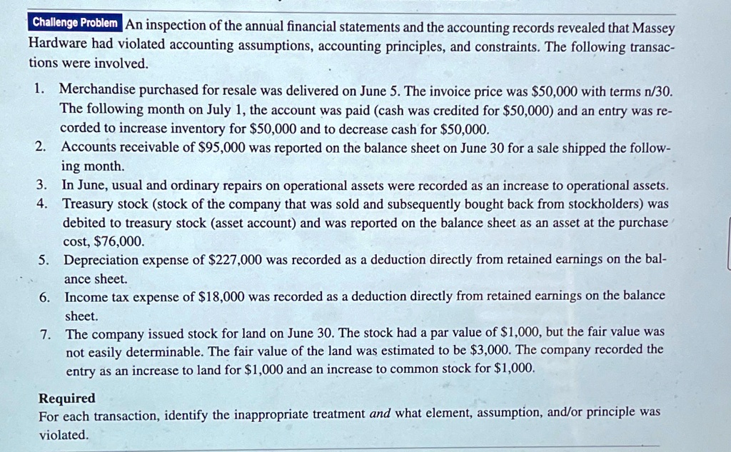 challenge problem an inspection of the annual financial statements and ...