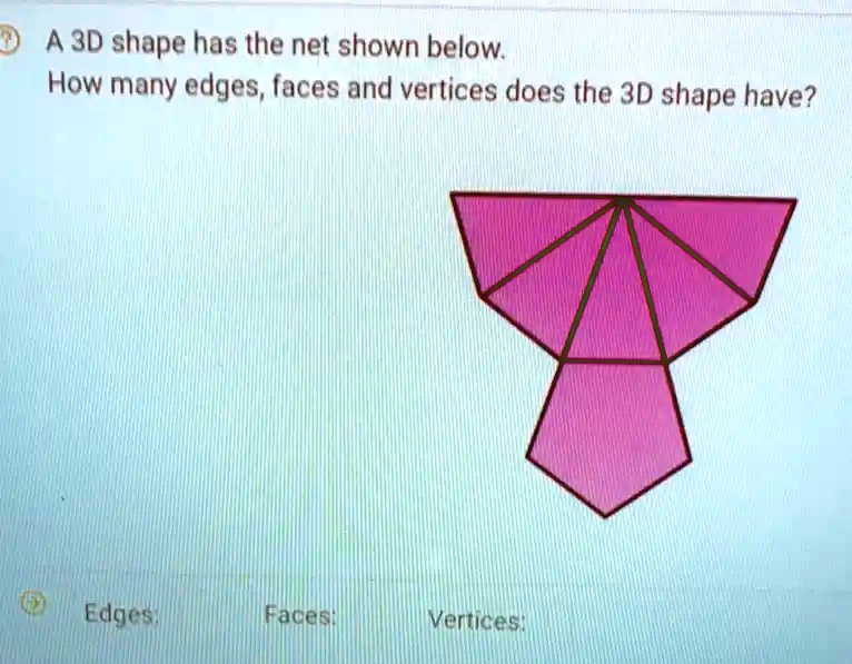 SOLVED: A 30-sided shape has the net shown below. How many edges, faces, and vertices does the ...