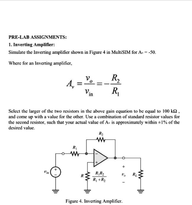 SOLVED: PRE-LAB ASSIGNMENTS 1. Inverting Amplifier: Simulate the Inverting amplifier shown in ...