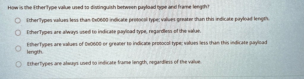 how is the ethertype value used to distinguish between payload type and ...