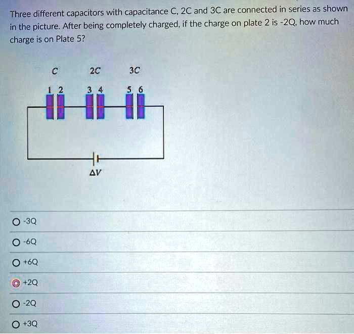 SOLVED: Three different capacitors with capacitance C,2C and 3C are connected in series as shown ...