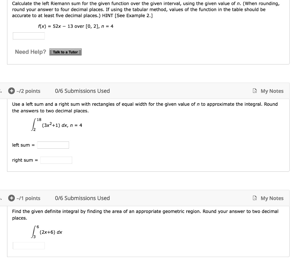 calculate the left riemann sum for the given function over the given interval using the given ...