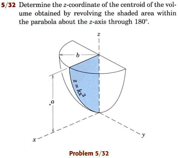 SOLVED: Determine the z-coordinate of the centroid of the volume obtained by revolving the ...