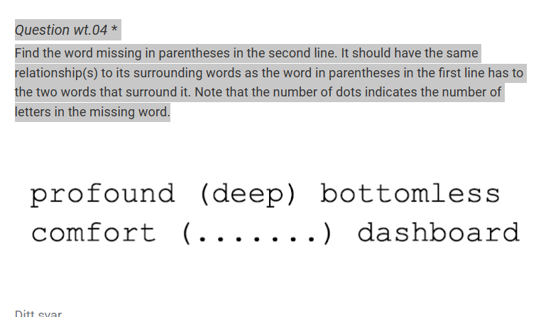Question wt. 04 * Find the word missing in parentheses in the second ...