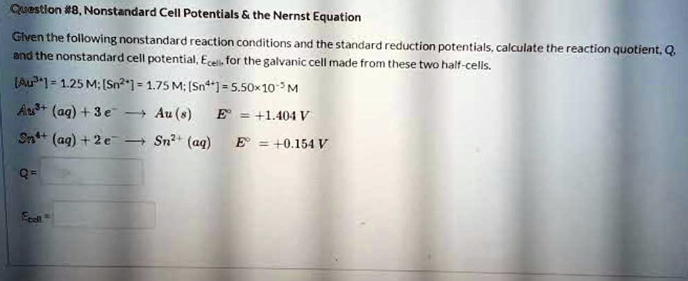 SOLVED: Question 88, Nonstandard Cell Potentials the Nernst Equation ...