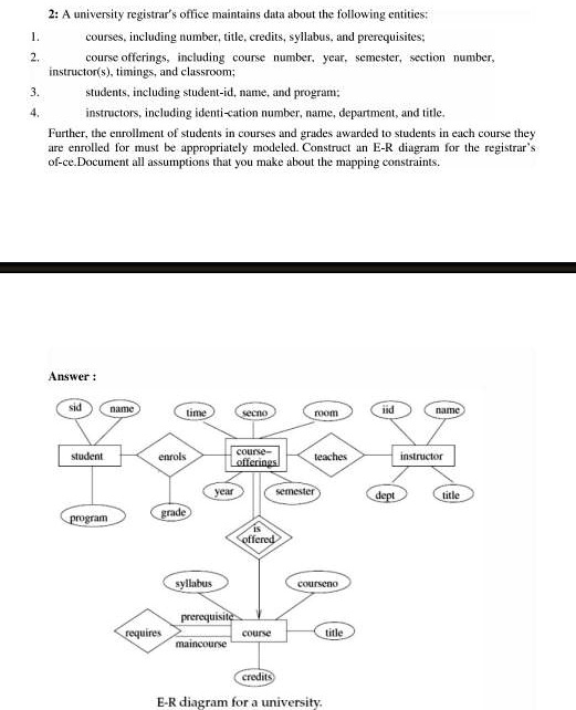 2: A university registrar's office maintains data about the following entities: 1. courses ...