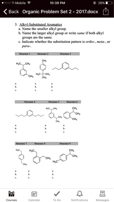 SOLVED: CooC Mobile 10.39 PM 26% Back Organic Problem Set 2 - 2017.docx Alkyl Substituted ...