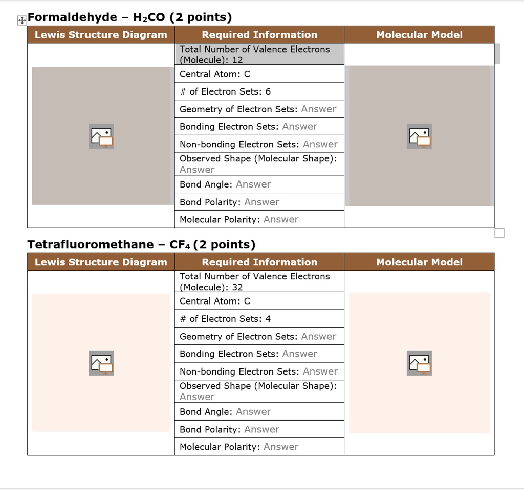 SOLVED: Formaldehyde - Hco (2 points) Lewis Structure Diagram Required ...