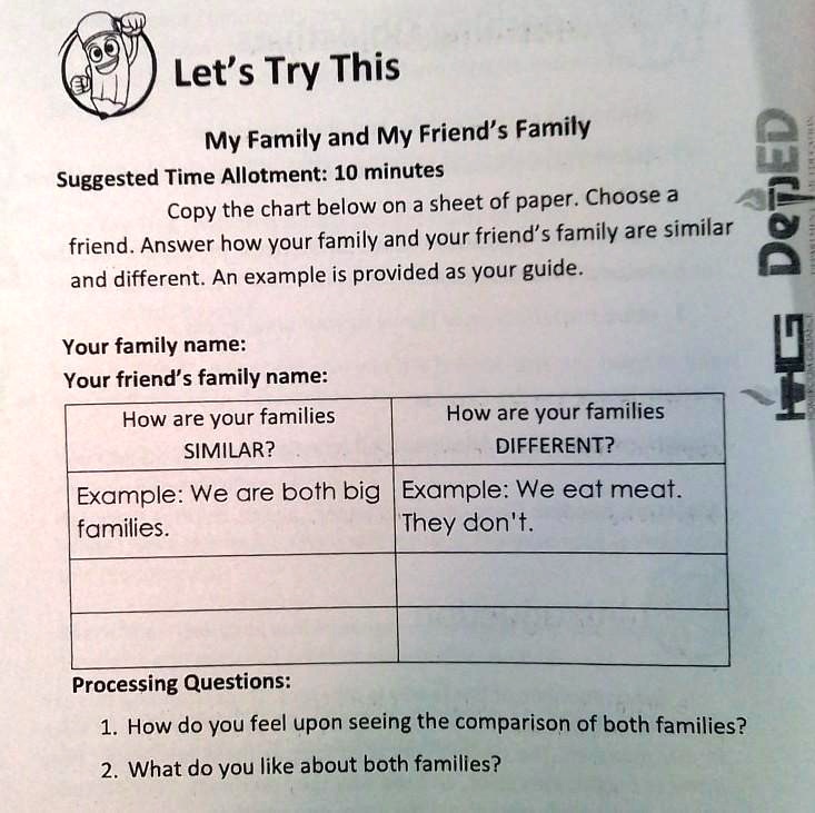 homeroom guidance lets try this my family and my friends family copy ...