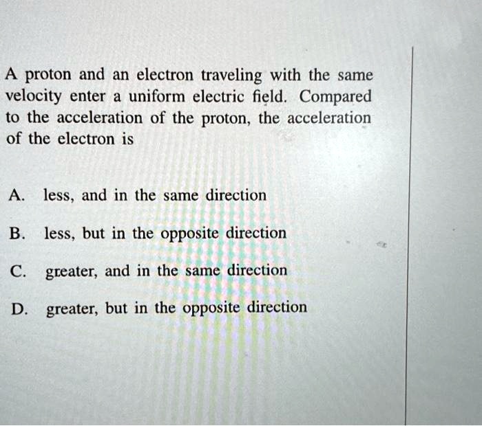 A proton and an electron traveling with the same velocity...