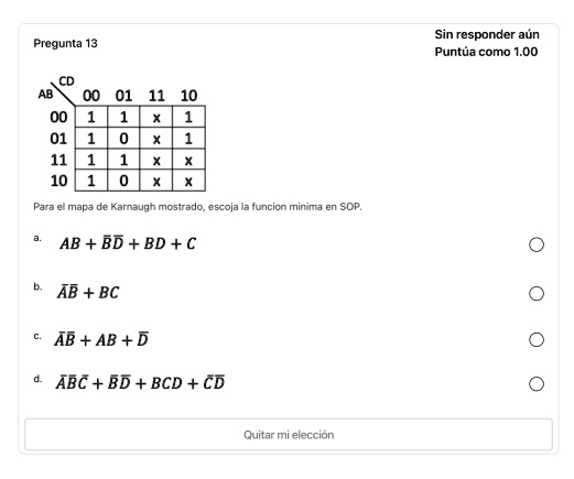 Solved For The Karnaugh Map Shown Select The Minimum Function In Sop 6951