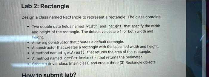 Solved Lab 2 Rectangle Design A Class Named Rectangle To Represent A 