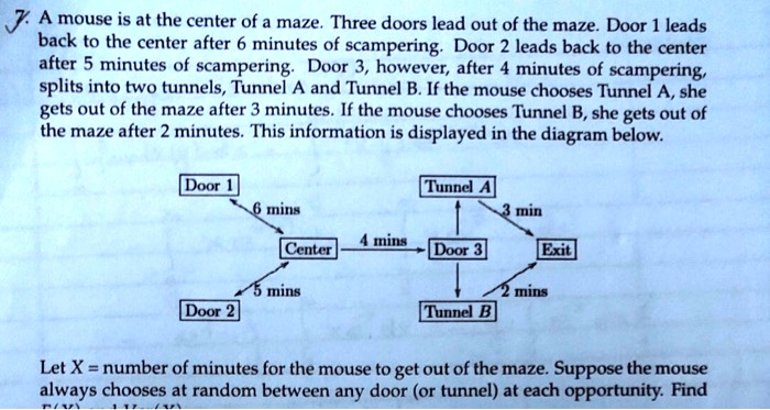 SOLVED: A mouse is at the center of maze: Three doors lead out of the ...