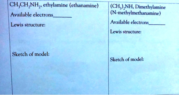 SOLVED: CH3NH2, ethylamine (ethanamine) (CH3)NH2, Dimethylamine ...