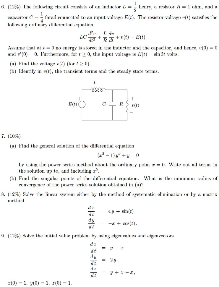 SOLVED: (127) The following circuit consists of an inductor L henry, resistor R = 4 ohm, and ...