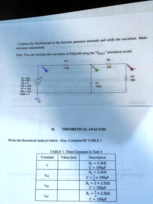 - Connect the Oscilloscope to the function generator terminals and verify the waveform. Make ...