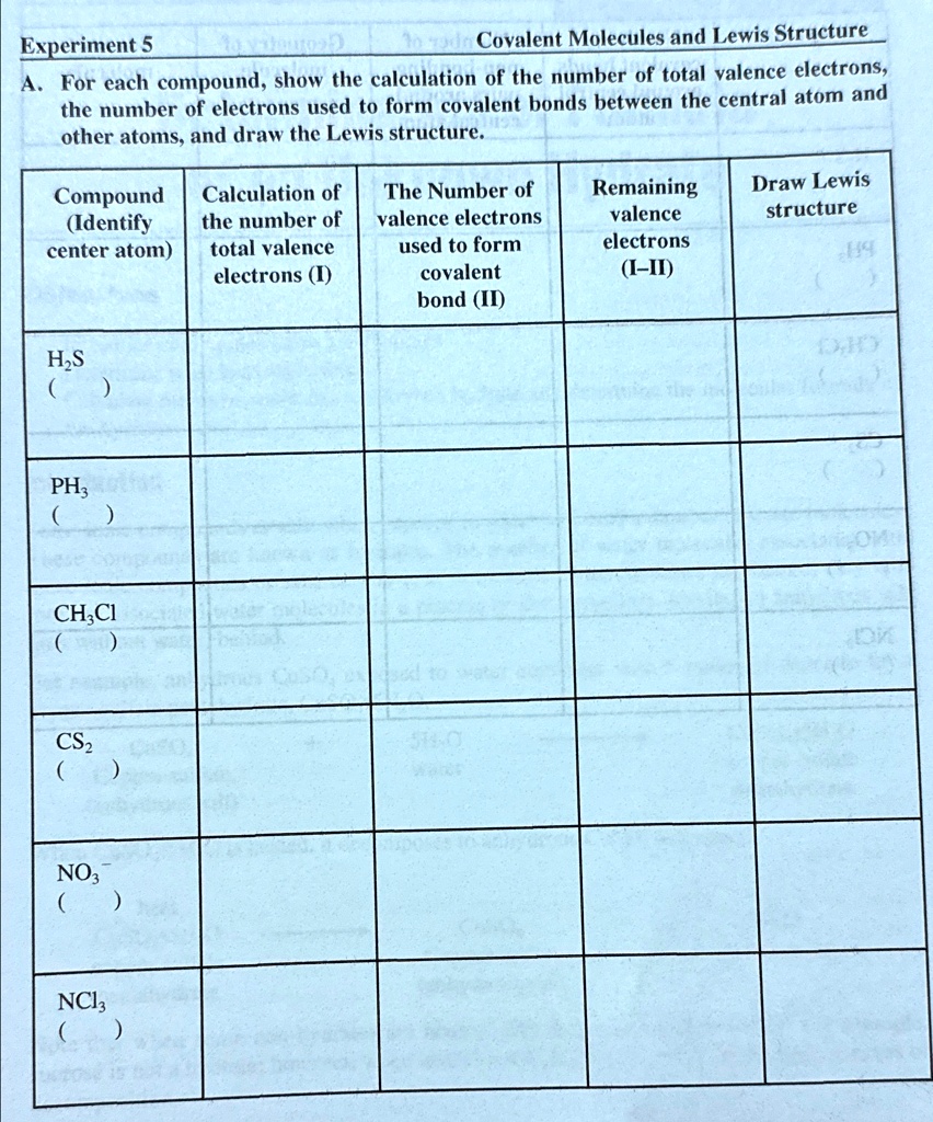 experiment 5 covalent molecules and lewis structure a for each compound ...