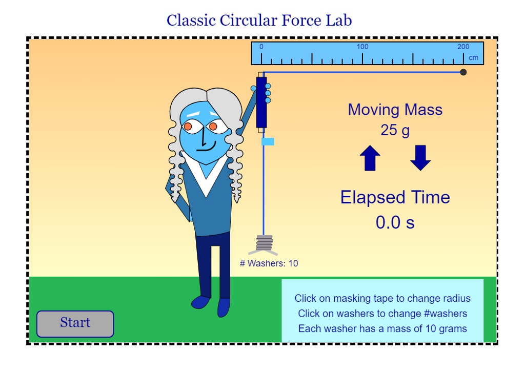 SOLVED: Classic Circular Force Lab 200 cm Moving Mass 25 g Elapsed Time 0.0 s #Washers: 10 Click ...