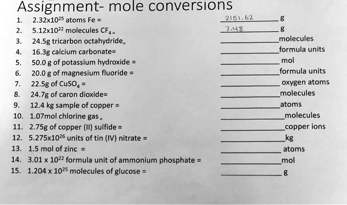assignment mole conversions 232x1025 atoms fe 251 512x1022 molecules cf ...