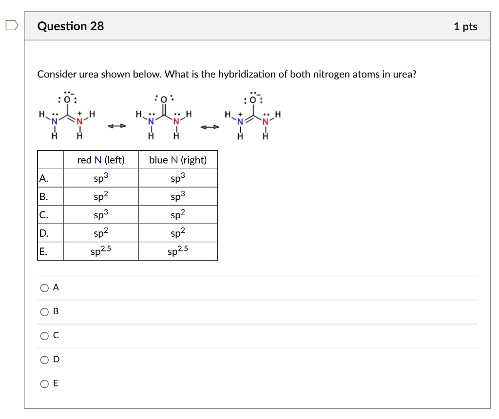 SOLVED:Question 28 1 pts Consider urea shown below: What is the ...