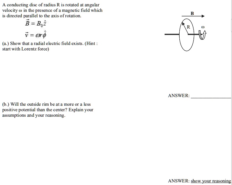 A conducting disc of radius R is rotated at angular velocity ωin the ...