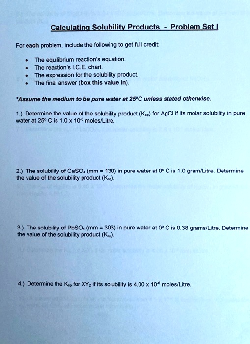 Calculating Solubility Products - Problem Set I For each problem ...