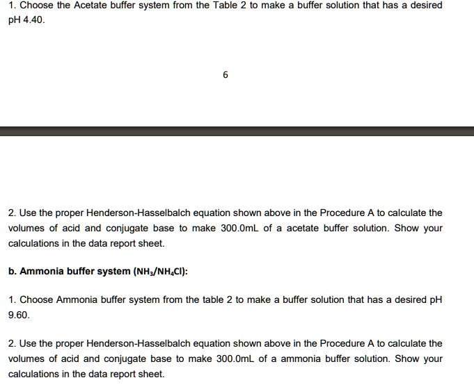 1. Choose the Acetate buffer system from the Table 2 to make a buffer solution that has a ...