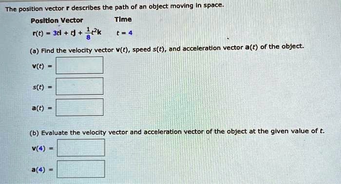 SOLVED: Texts: The position vector r describes the path of an object moving in space. Position ...