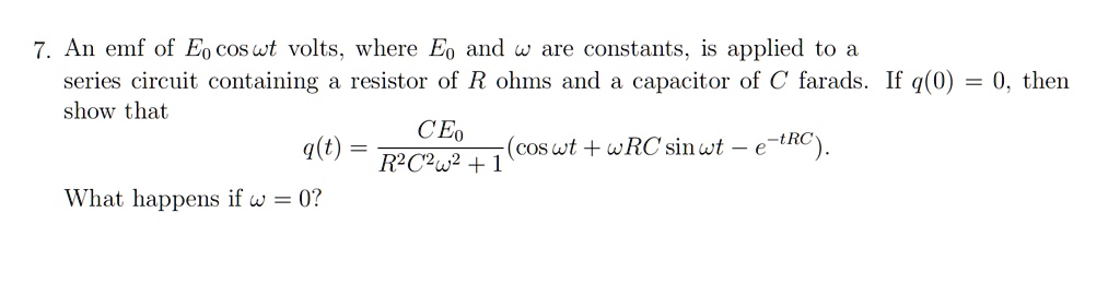 SOLVED: An emf of Eo COS wt volts, where Eo and are constants; is applied to series circuit ...