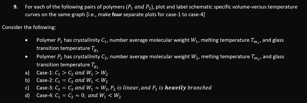 For each of the following pairs of polymers (P1 and P2), plot and label schematic specific ...
