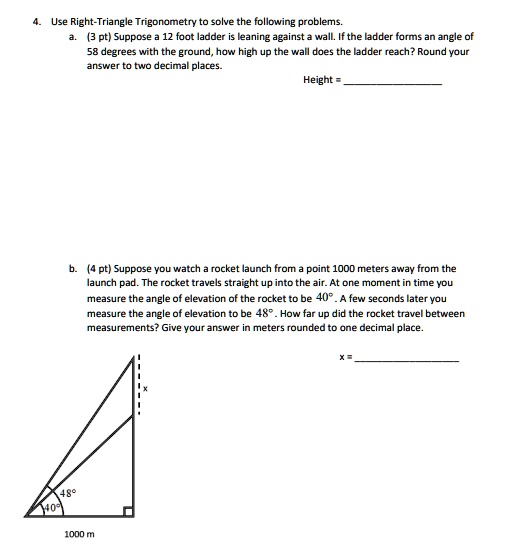 SOLVED:Right-Triangle Trigonometry solve the tollcwing problems (3 pt ...