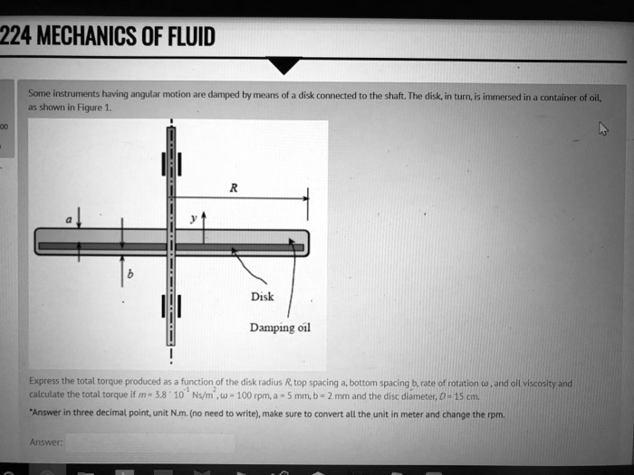 SOLVED: 224 MECHANICS OF FLUIDS Some instruments having angular motion are damped by means of a ...