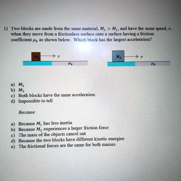 two blocks are made from the same material mz mi and bave the same speed when thcy move from ...