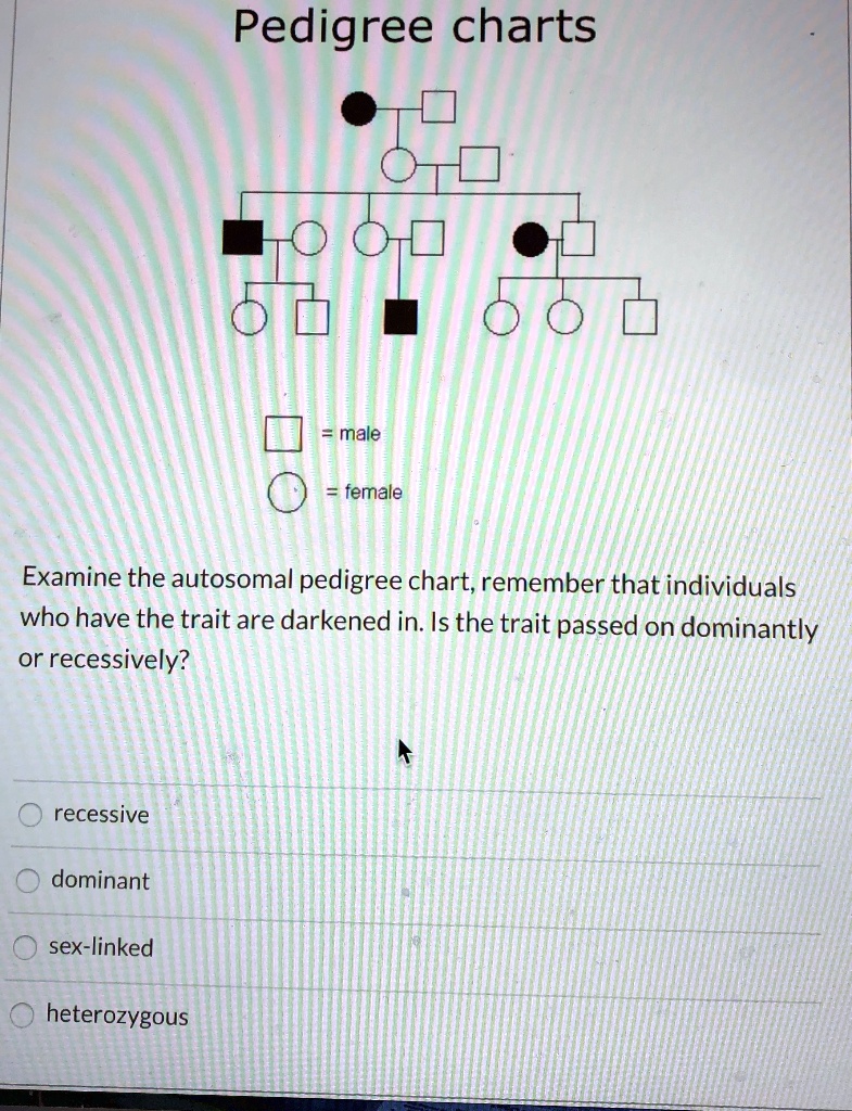 SOLVED: Pedigree charts male female Examine the autosomal pedigree ...