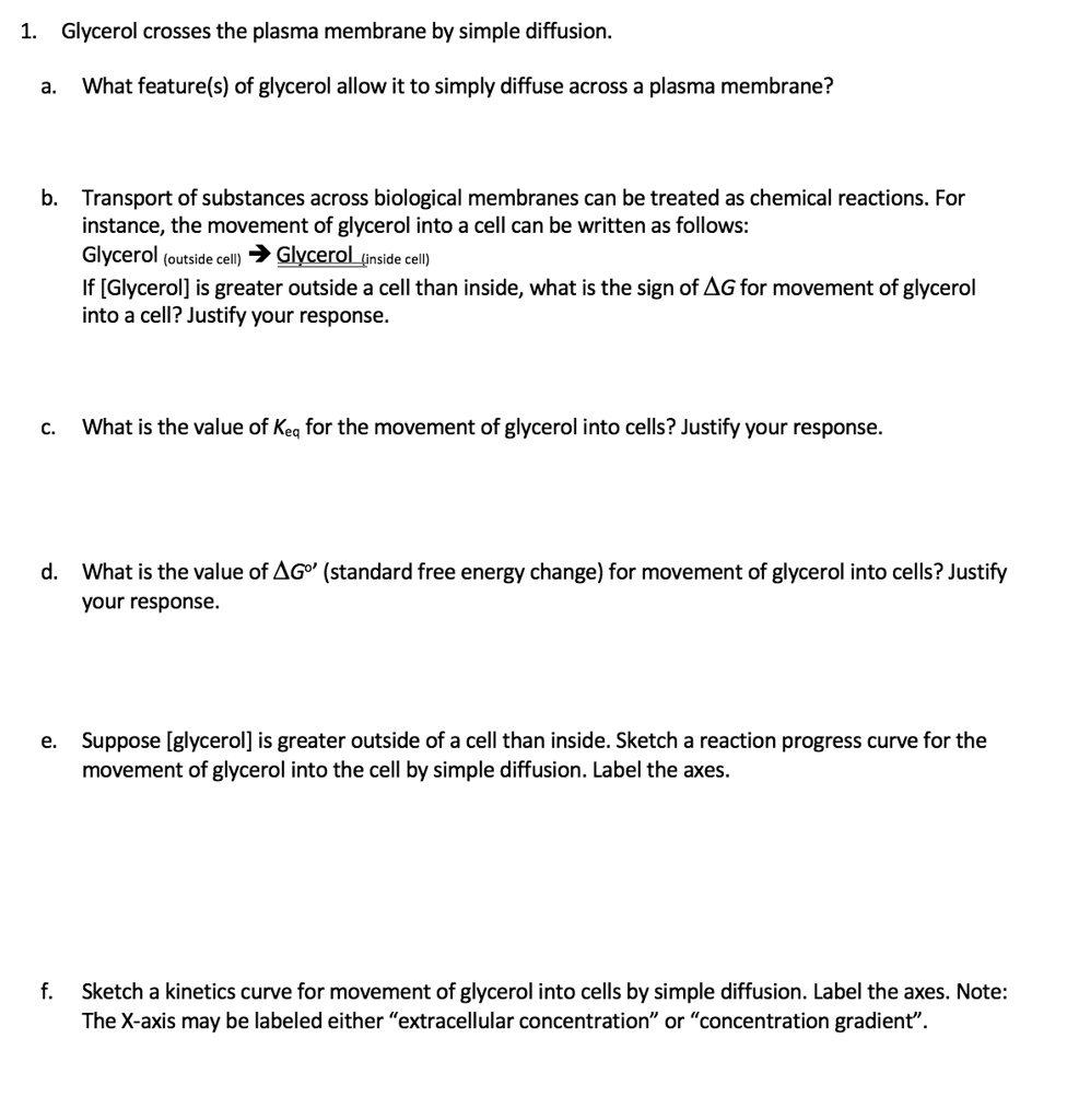 glycerol crosses the plasma membrane by simple diffusion what features ...