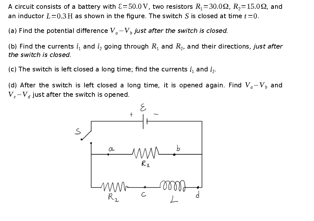 SOLVED: A circuit consists of a battery with Îµ=50.0V, two resistors R1=30.092Î© and R2=15.09Î ...